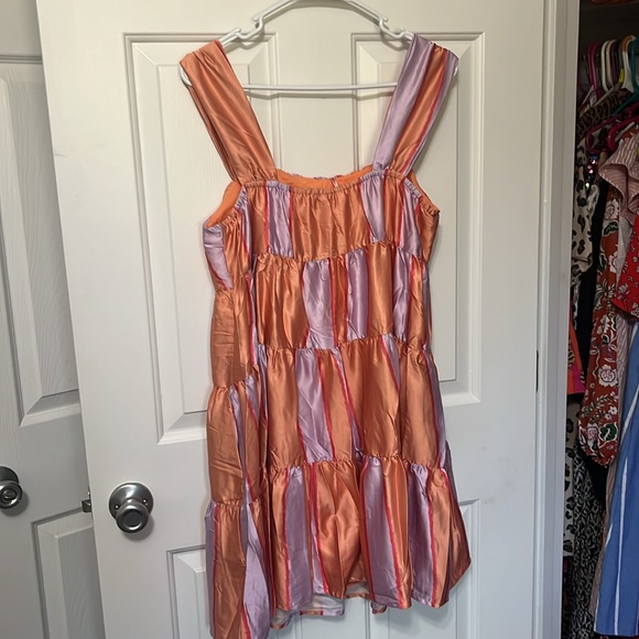 Dresses | Peach Pink Colorblock Square Neck Sleeveless Tiered Dress ...